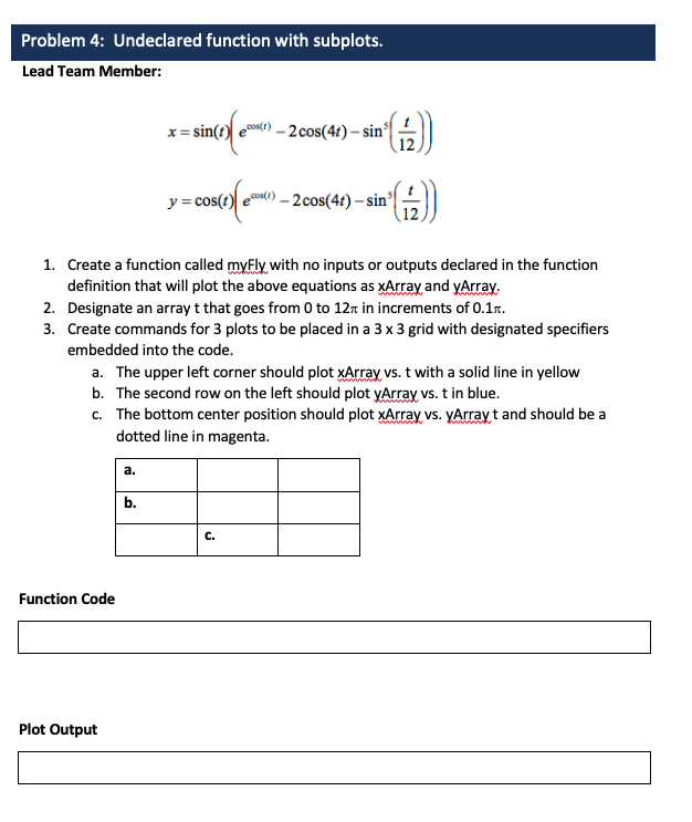 Problem 4: Undeclared function with subplots. Lead | Chegg.com