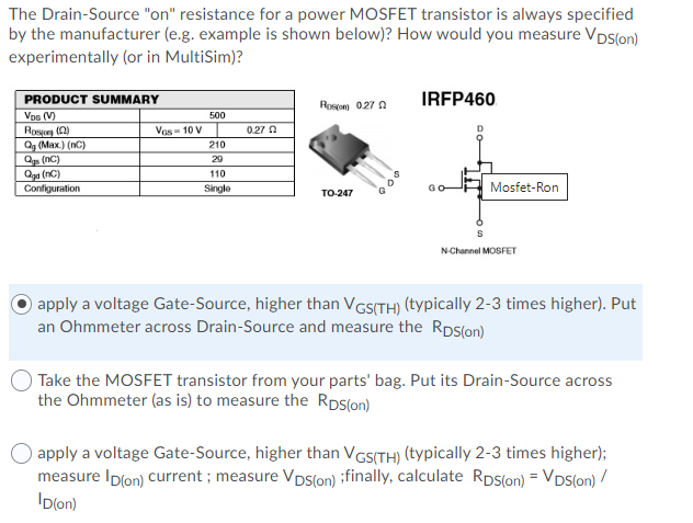 Solved The Drain-Source "on" resistance for a power MOSFET | Chegg.com