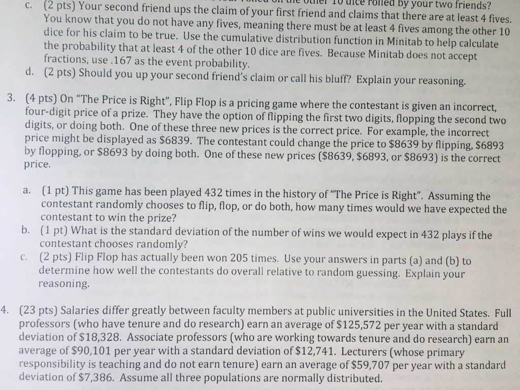 Solved rolled by your two friends? C. (2 pts) Your second | Chegg.com