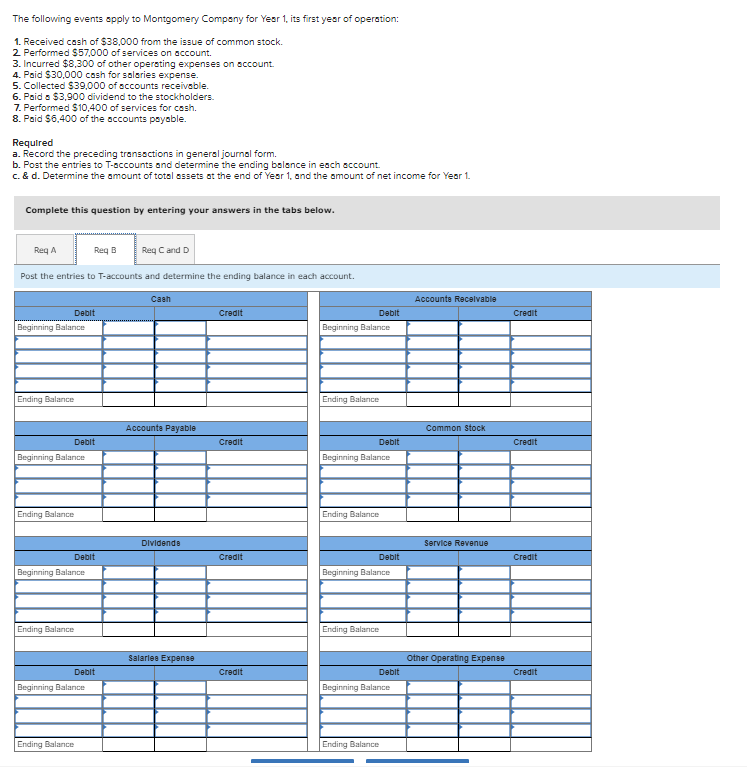 Solved The following events spply to Montgomery Compony for | Chegg.com