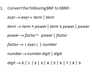 Solved Convert the following BNF to EBNF: expr → expr + term | Chegg.com