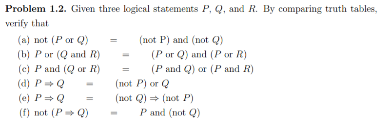 Solved Problem 1.2. Given three logical statements P, Q, and | Chegg.com