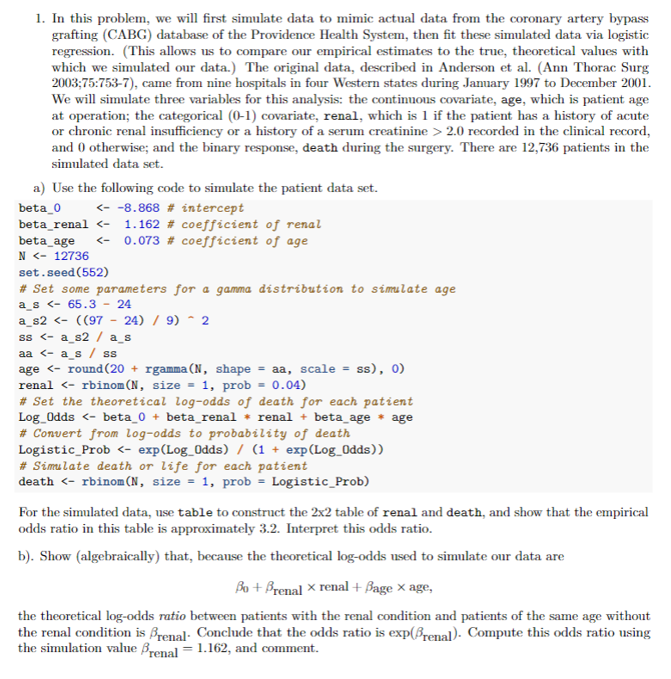 1. In this problem, we will first simulate data to | Chegg.com