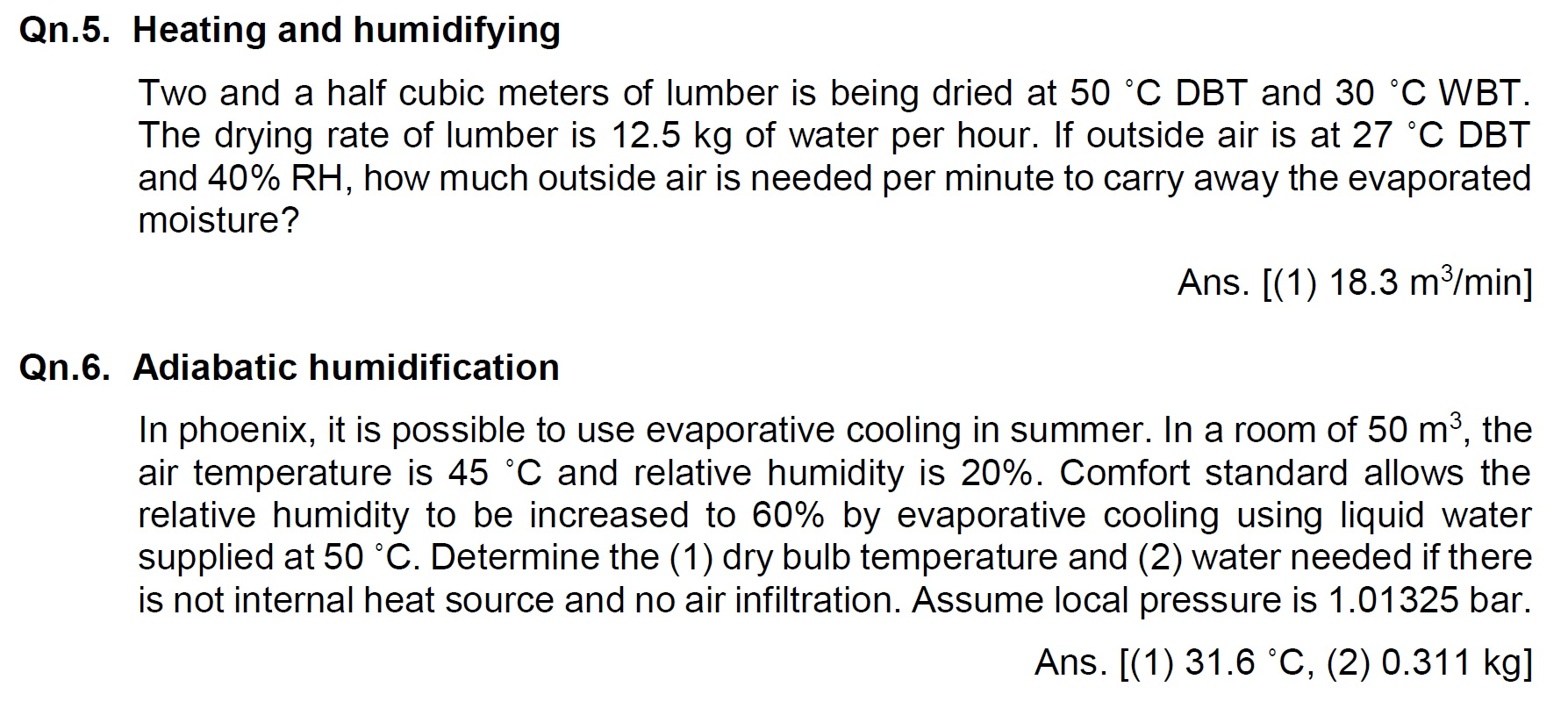 Solved Qn.5. Heating and humidifying Two and a half cubic | Chegg.com