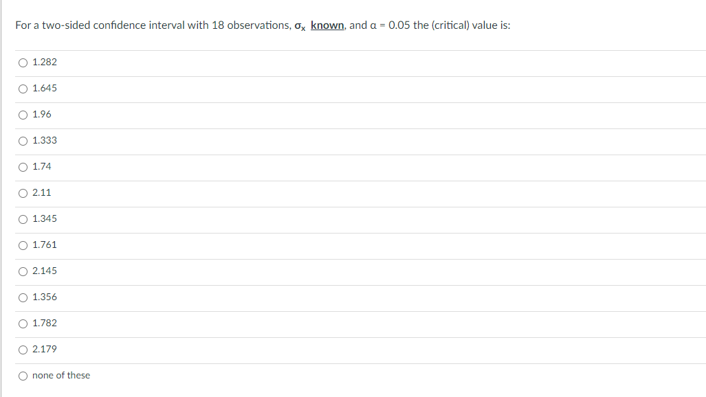Solved For a two-sided confidence interval with 18 | Chegg.com