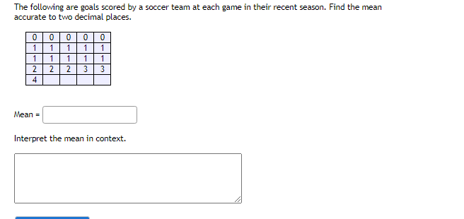 Solved The following are goals scored by a soccer team at | Chegg.com