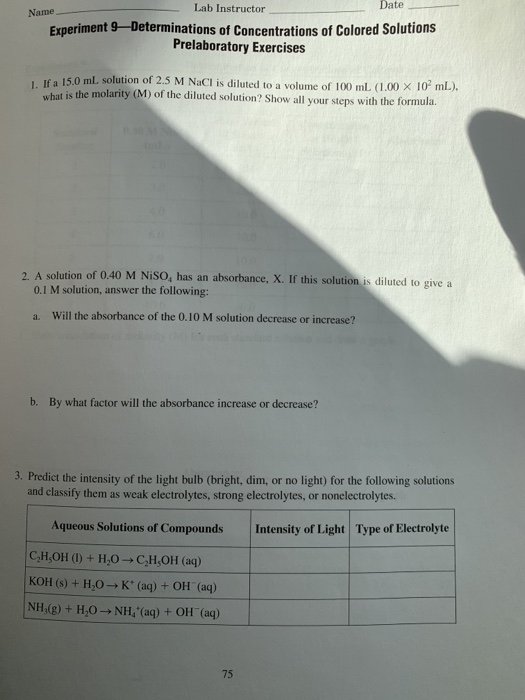 Solved Lab Instructor Date Name Experiment 9 Determinations | Chegg.com