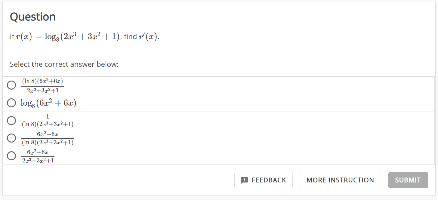 Solved If r(x)=log8(2x3+3x2+1), Select the correct answer | Chegg.com