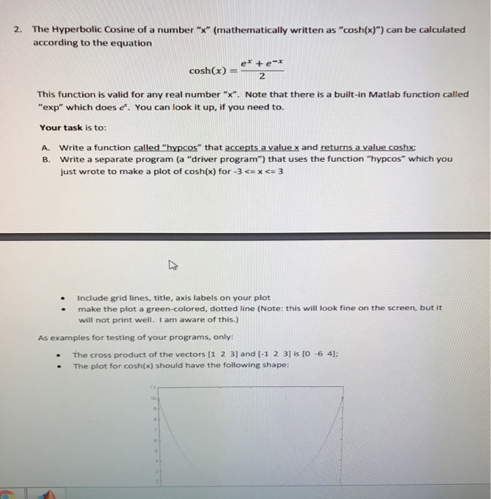 Solved 2. The Hyperbolic Cosine of a number "x" | Chegg.com