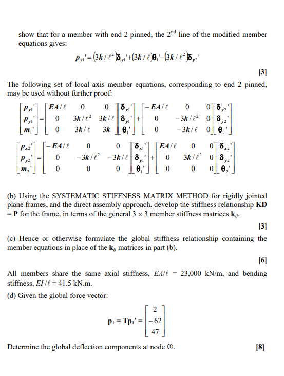 Q3. Stiffness matrix method – rigid frame with | Chegg.com