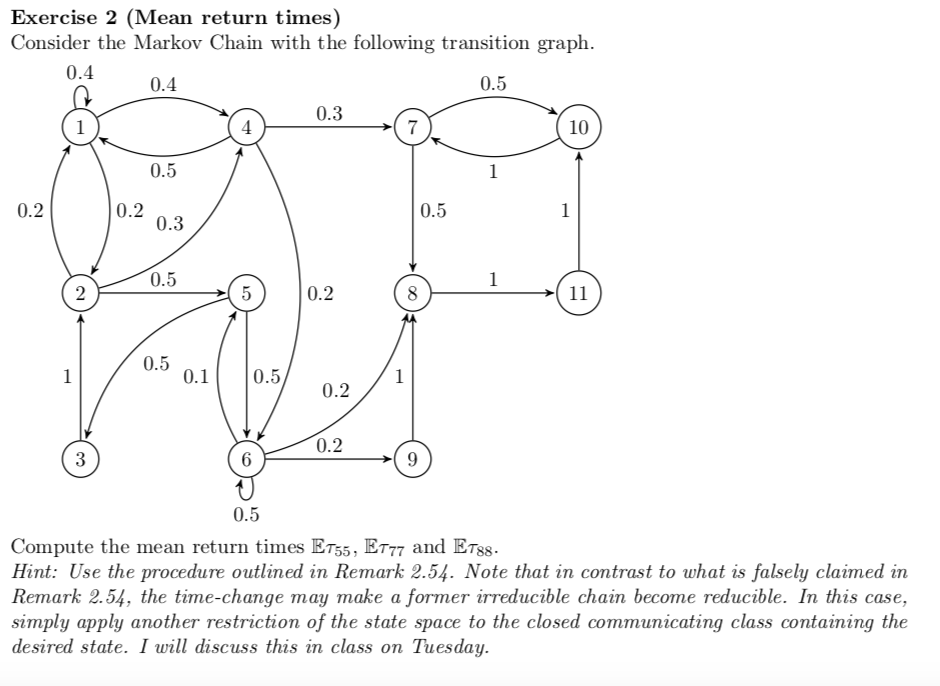 Solved Exercise 2 (Mean return times) Consider the Markov | Chegg.com