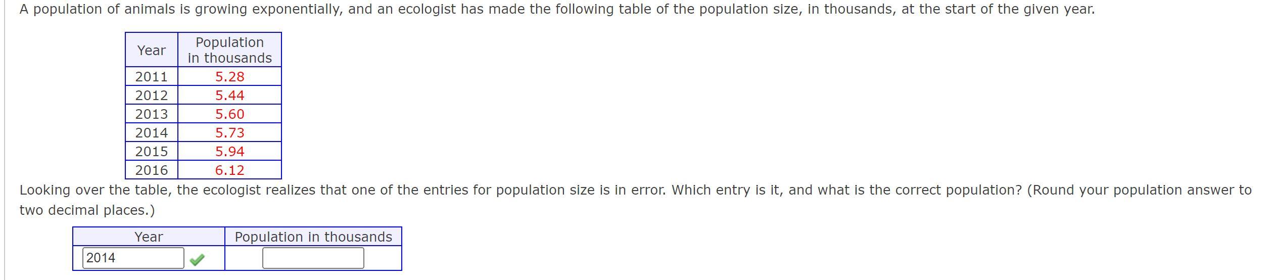 Solved \begin{tabular}{|c|c|} \hline Year & Population in | Chegg.com