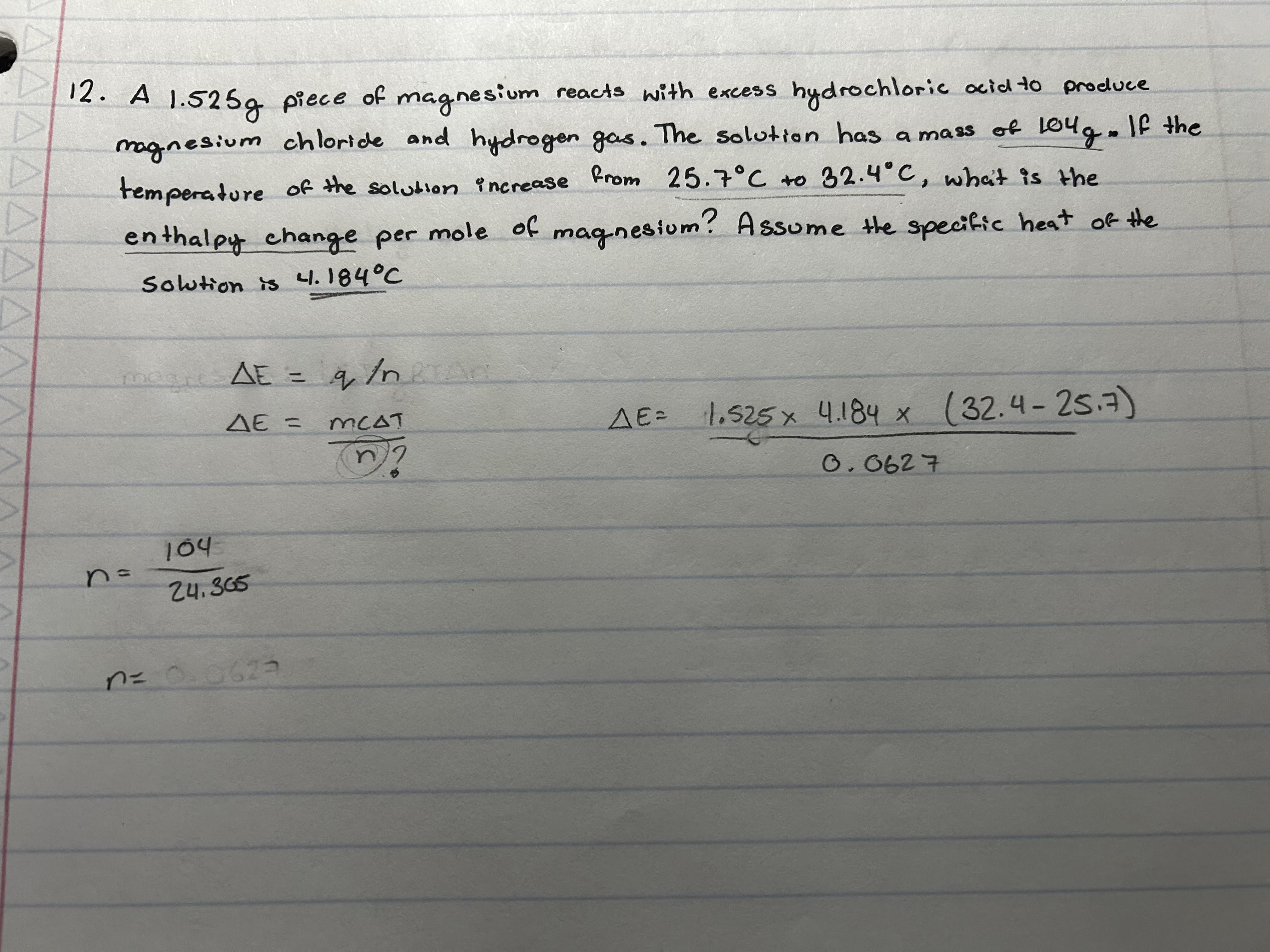 Solved 12. A 1.525 g piece of magnesium reacts with excess | Chegg.com