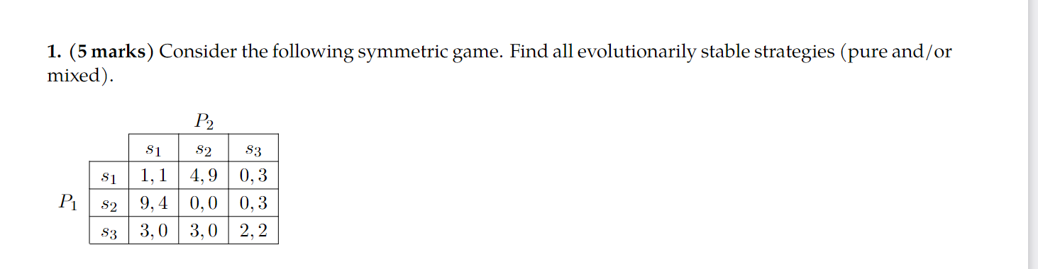 Solved 1. (5 marks) Consider the following symmetric game. | Chegg.com