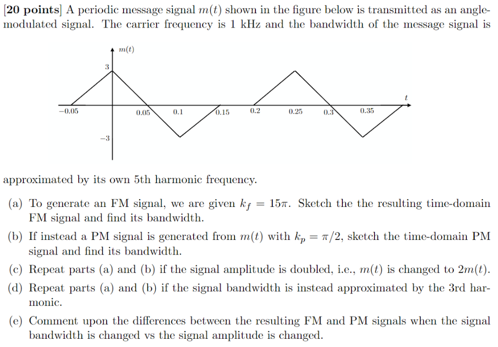 20 points A periodic message signal m(t) shown in the | Chegg.com