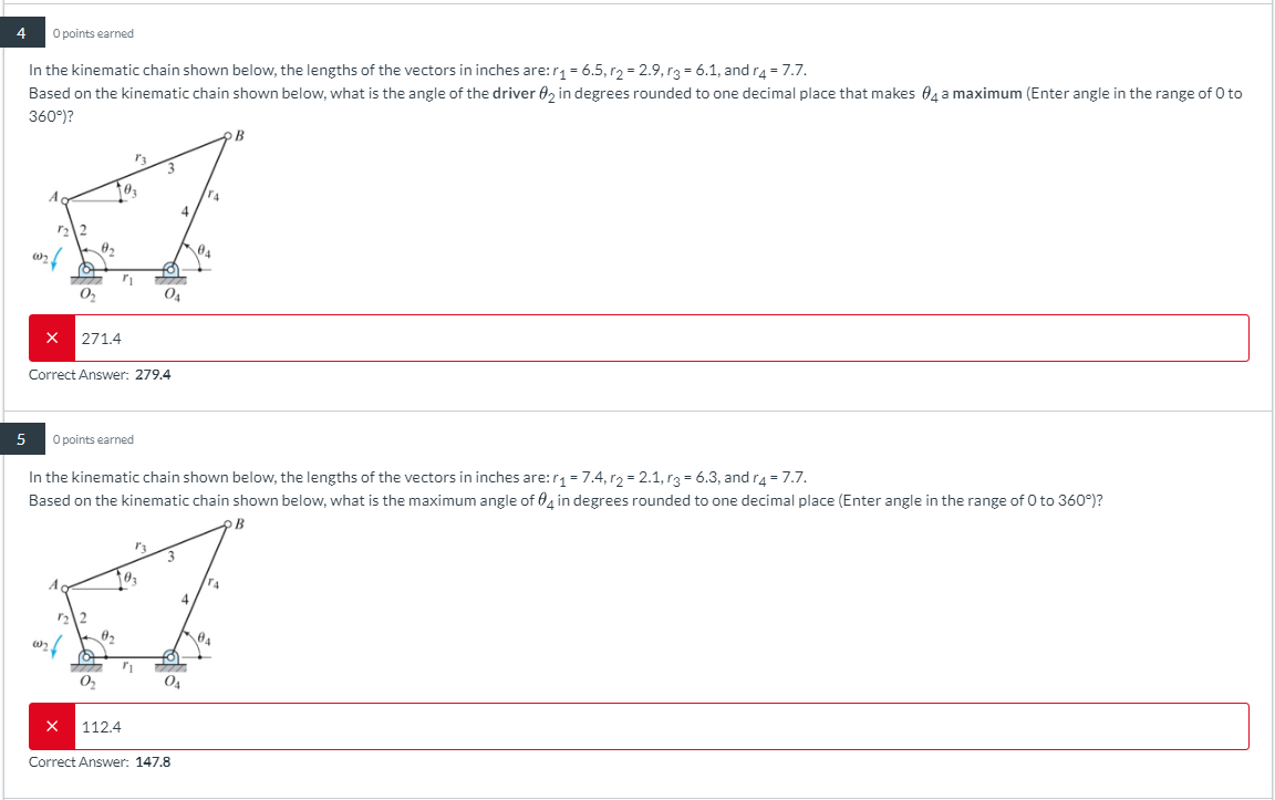 Solved In ﻿the kinematic chain shown below, the lengths of | Chegg.com