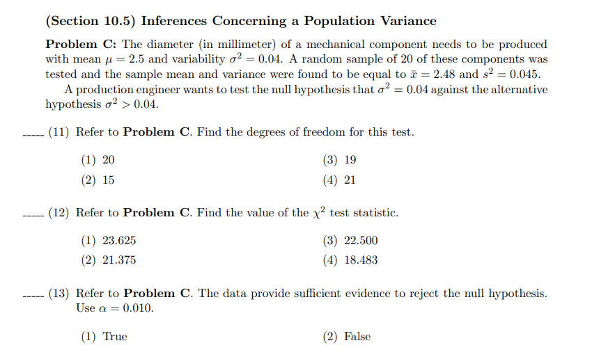 Solved (Section 10.5) Inferences Concerning a Population | Chegg.com