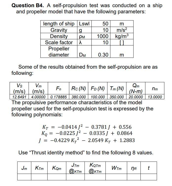 Solved Question B4. A self-propulsion test was conducted on | Chegg.com