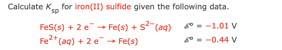 Calculate \\( K_{\\mathrm{sp}} \\) for iron(II) | Chegg.com