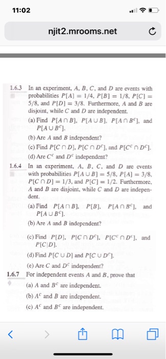 Solved 11:02 njit2.mrooms.net 1.6.3 In an experiment, A, B, | Chegg.com