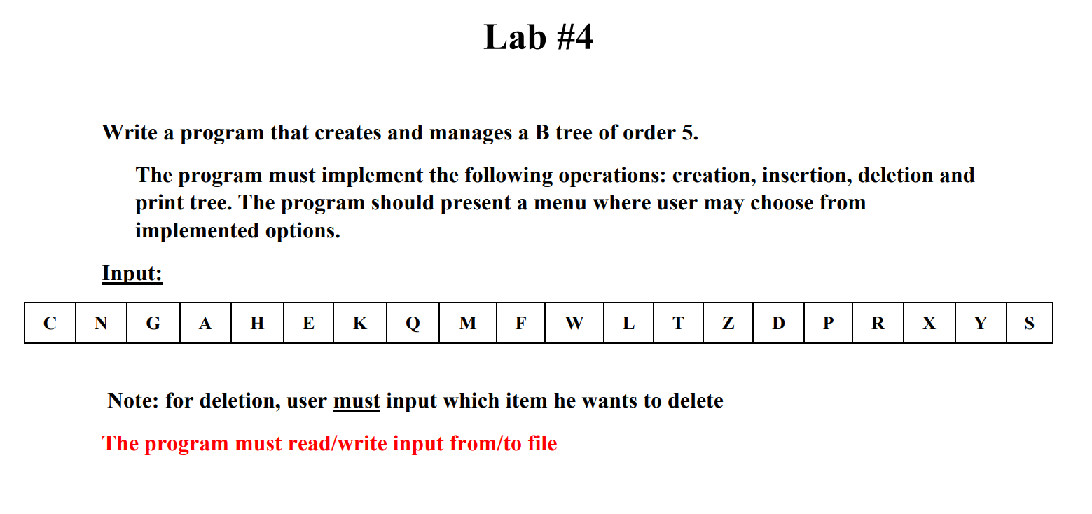 Solved Lab #4 Write a program that creates and manages a B | Chegg.com