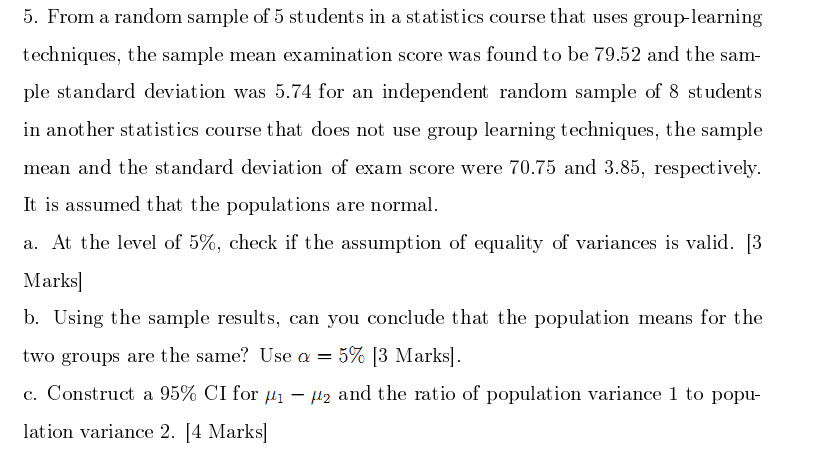 Solved 5. From a random sample of 5 students in a statistics | Chegg.com