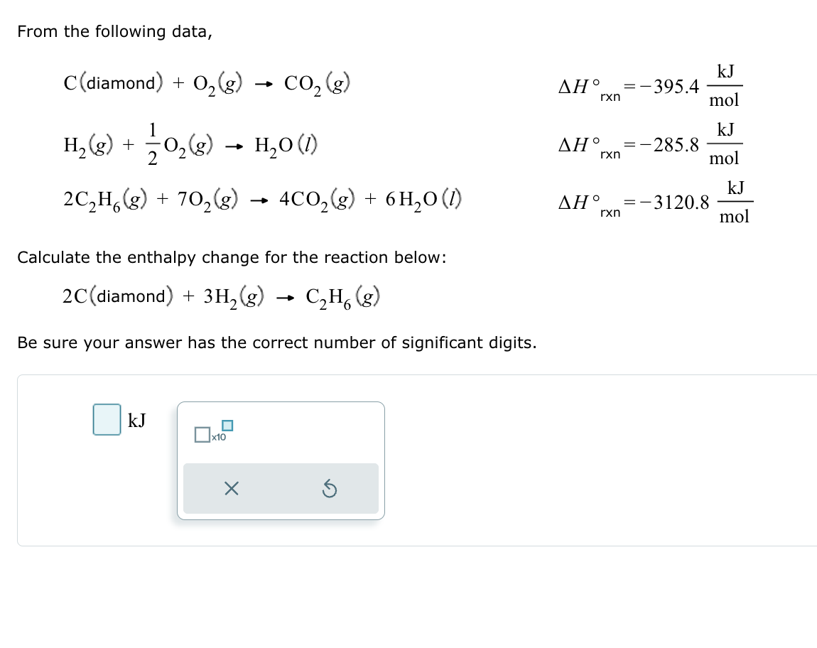 Solved From the following data, C( diamond | Chegg.com