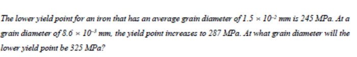 Solved The lower yield point for an iron that has an average | Chegg.com