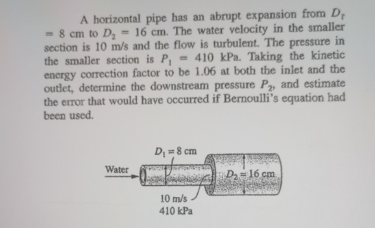 Solved A horizontal pipe has an abrupt expansion from Dr 8 | Chegg.com