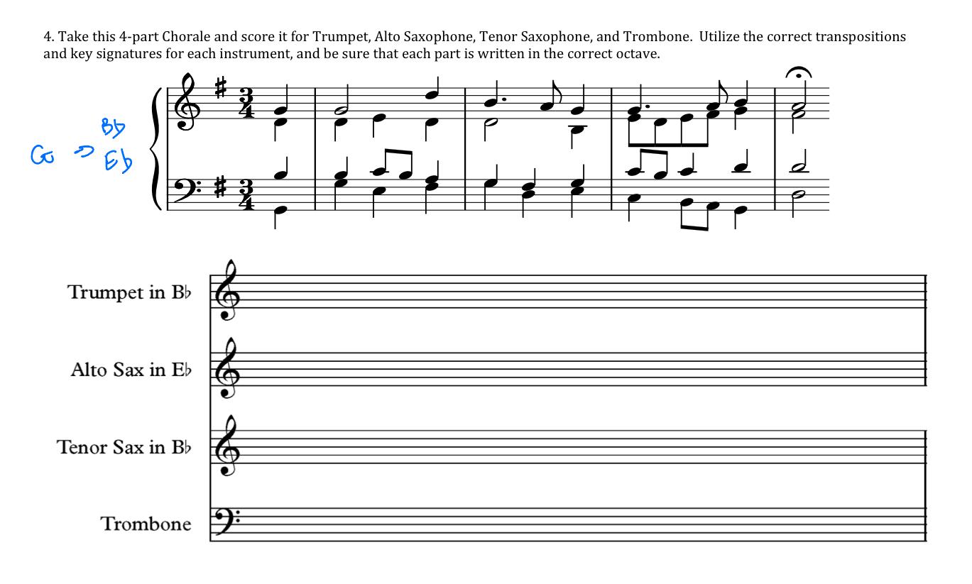 4. Take this 4-part Chorale and score it for Trumpet, | Chegg.com