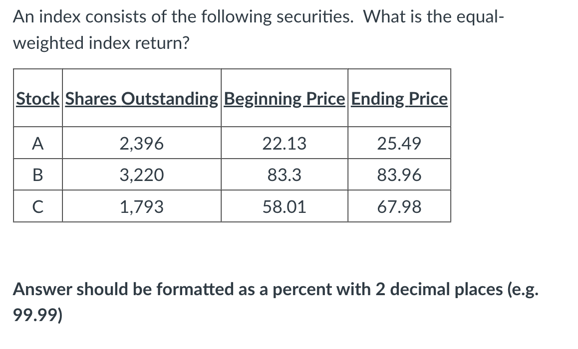 An index consists of the following securities. What | Chegg.com