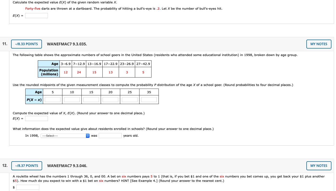 Solved Calculate the expected value E(X) of the given random | Chegg.com