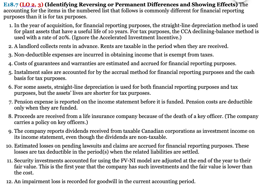 Solved E18.7 ( (LO2,3) (Identifying Reversing or Permanent | Chegg.com