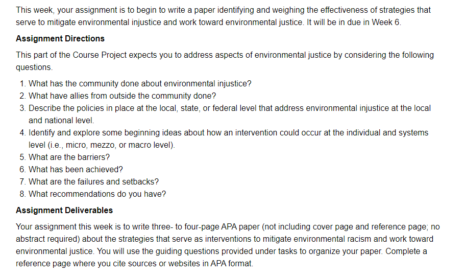 Solved This week, your assignment is to begin to write a | Chegg.com