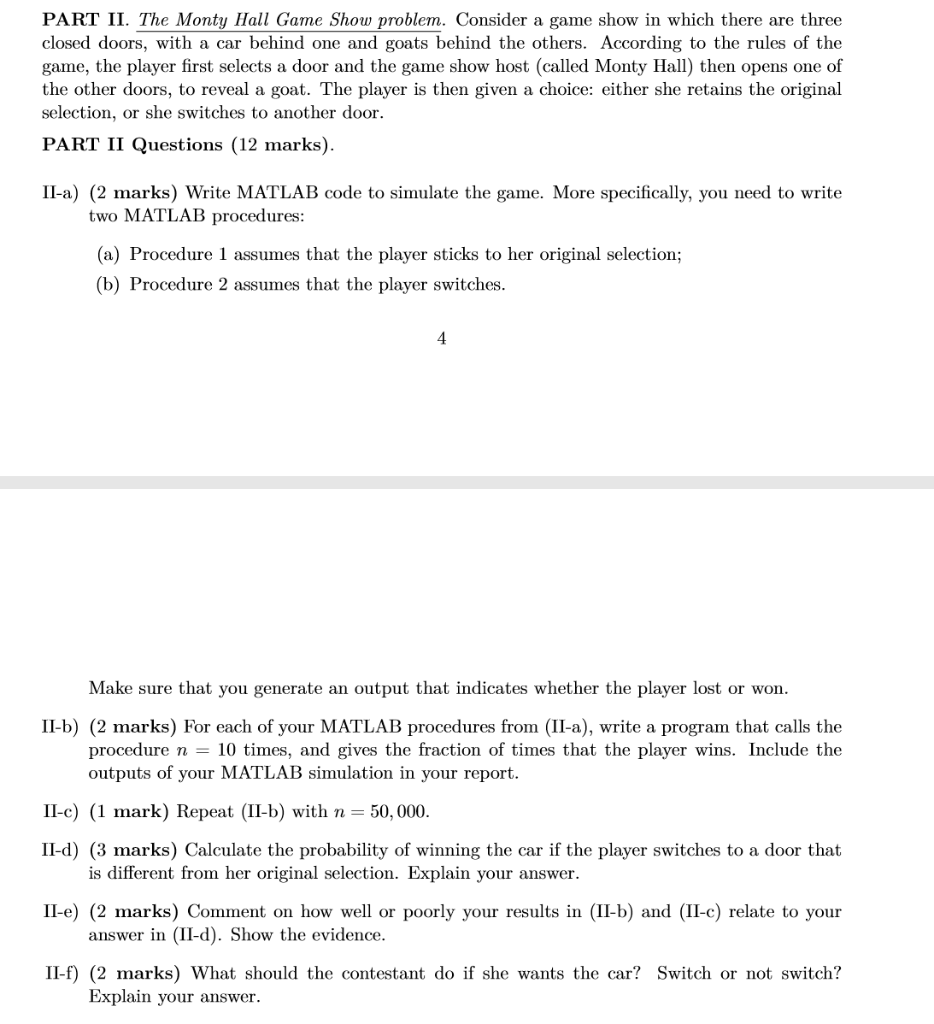 PART II. The Monty Hall Game Show problem. Consider a | Chegg.com
