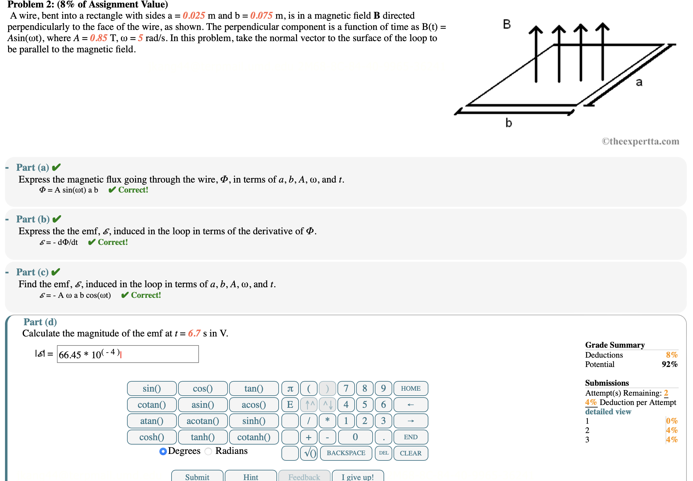 Solved Problem 2: (8% of ﻿Assignment Value)A wire, bent into | Chegg.com
