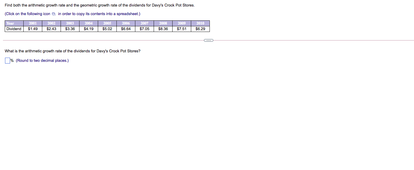 Solved Find both the arithmetic growth rate and the | Chegg.com