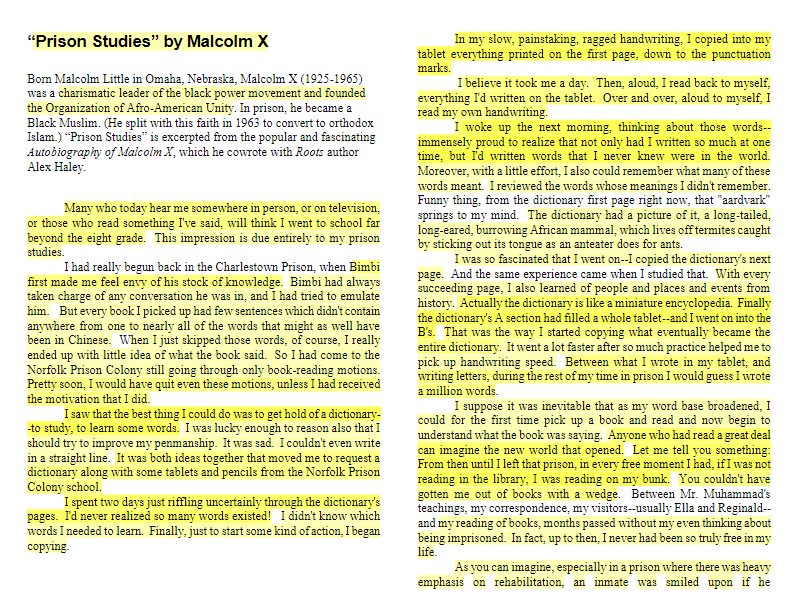 "Prison Studies" by Malcolm X Born Malcolm Little in | Chegg.com
