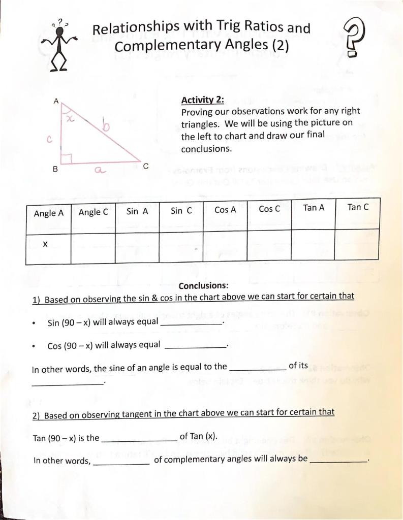 Solved Relationships with Trig Ratios and Complementary | Chegg.com