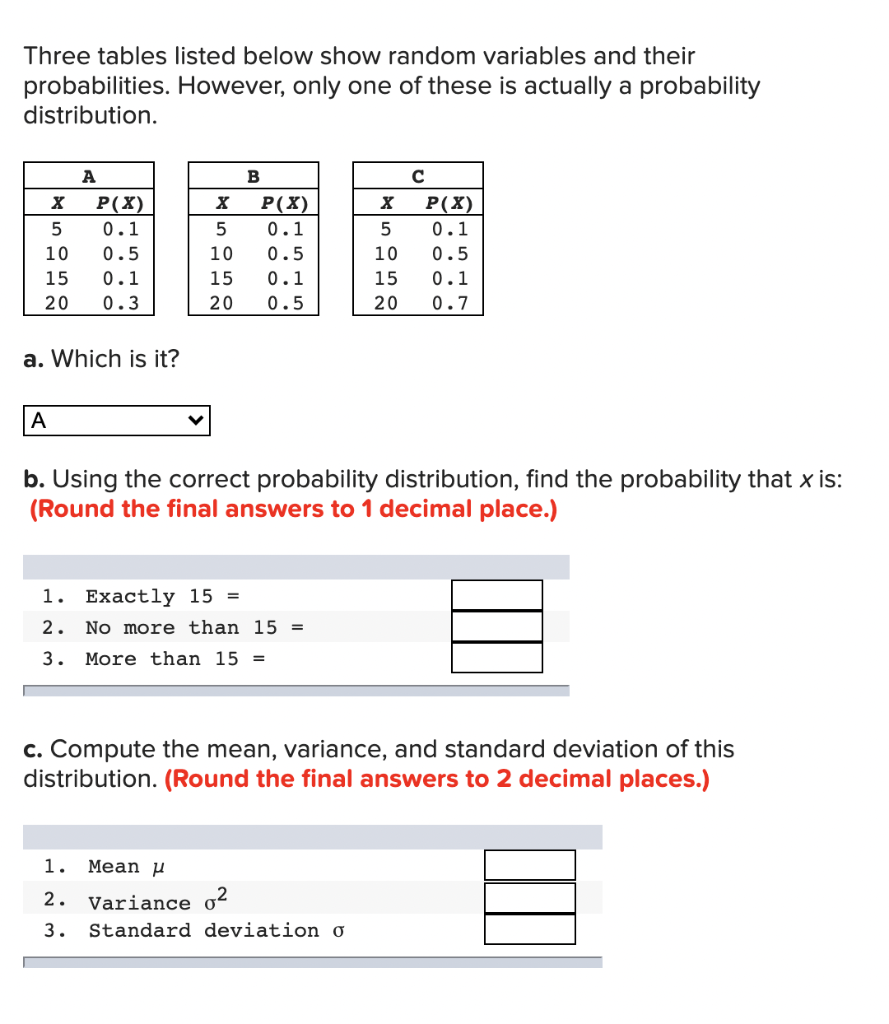 Solved Three tables listed below show random variables and | Chegg.com