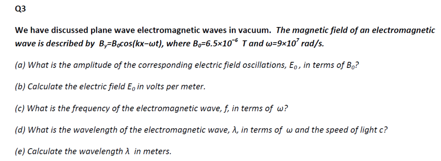 Solved Q3 We Have Discussed Plane Wave Electromagnetic Waves