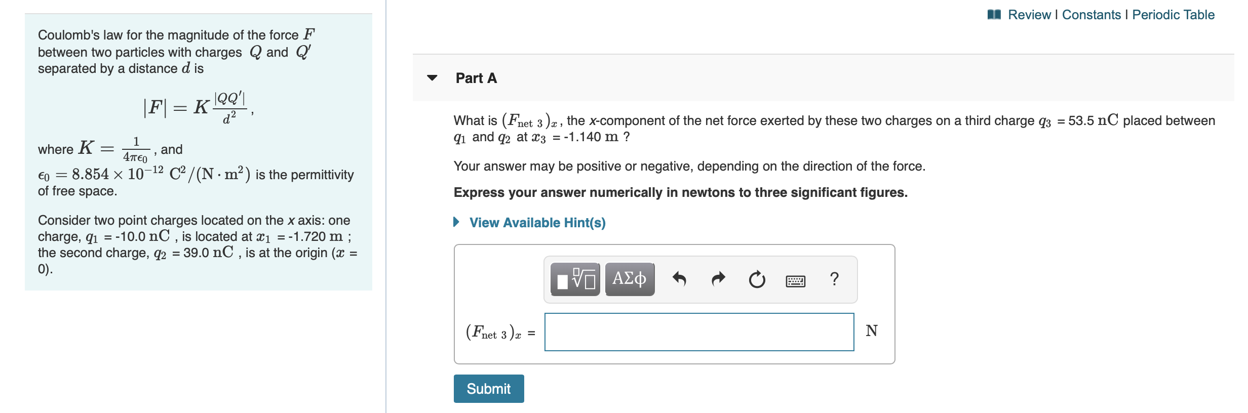 Solved II Review Constants | Periodic Table Coulomb's law | Chegg.com