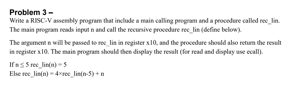 Problem 3 - Write a RISC-V assembly program that | Chegg.com