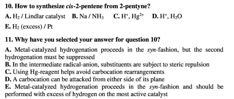 Solved 10. How to synthesize cis-2-pentene from 2-pentyne? | Chegg.com