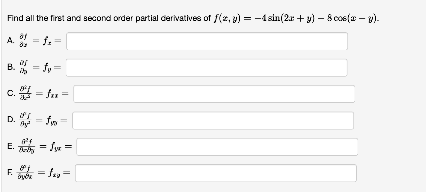 Solved Find all the first and second order partial | Chegg.com
