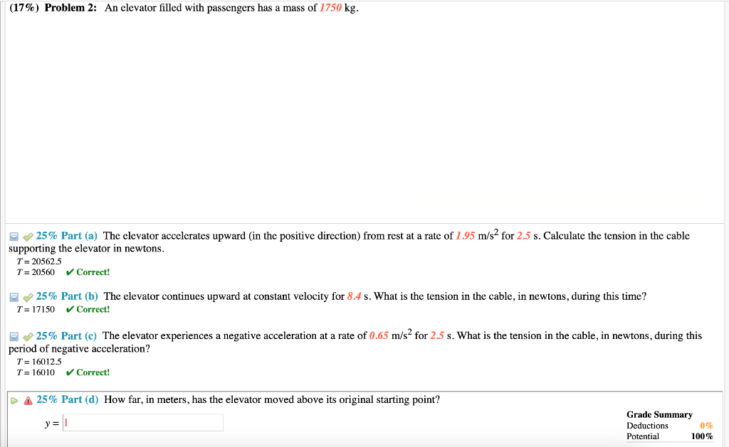 Solved (17\%) Problem 2: An elevator filled with passengers | Chegg.com