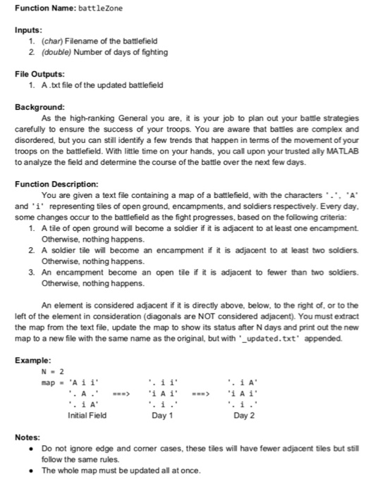 Solved Function Name Battlezone Inputs 1 2 Char 