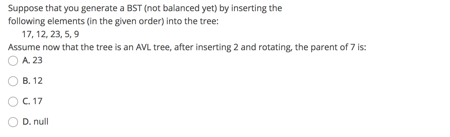 Solved Suppose that you generate a BST (not balanced yet) by | Chegg.com