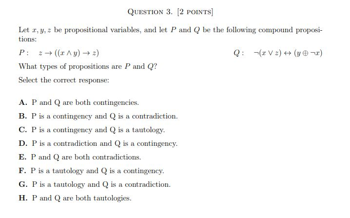 Solved QUESTION 3. [2 POINTS] Let r, y, z be propositional | Chegg.com