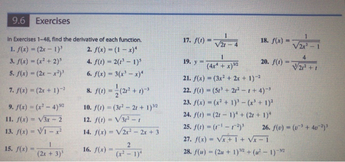 Solved 9.6 Exercises In Exercises 1-48, find the derivative | Chegg.com